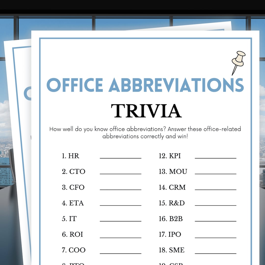 Office Trivia, Office Abbreviations Trivia, Work Party Games, Staff ...