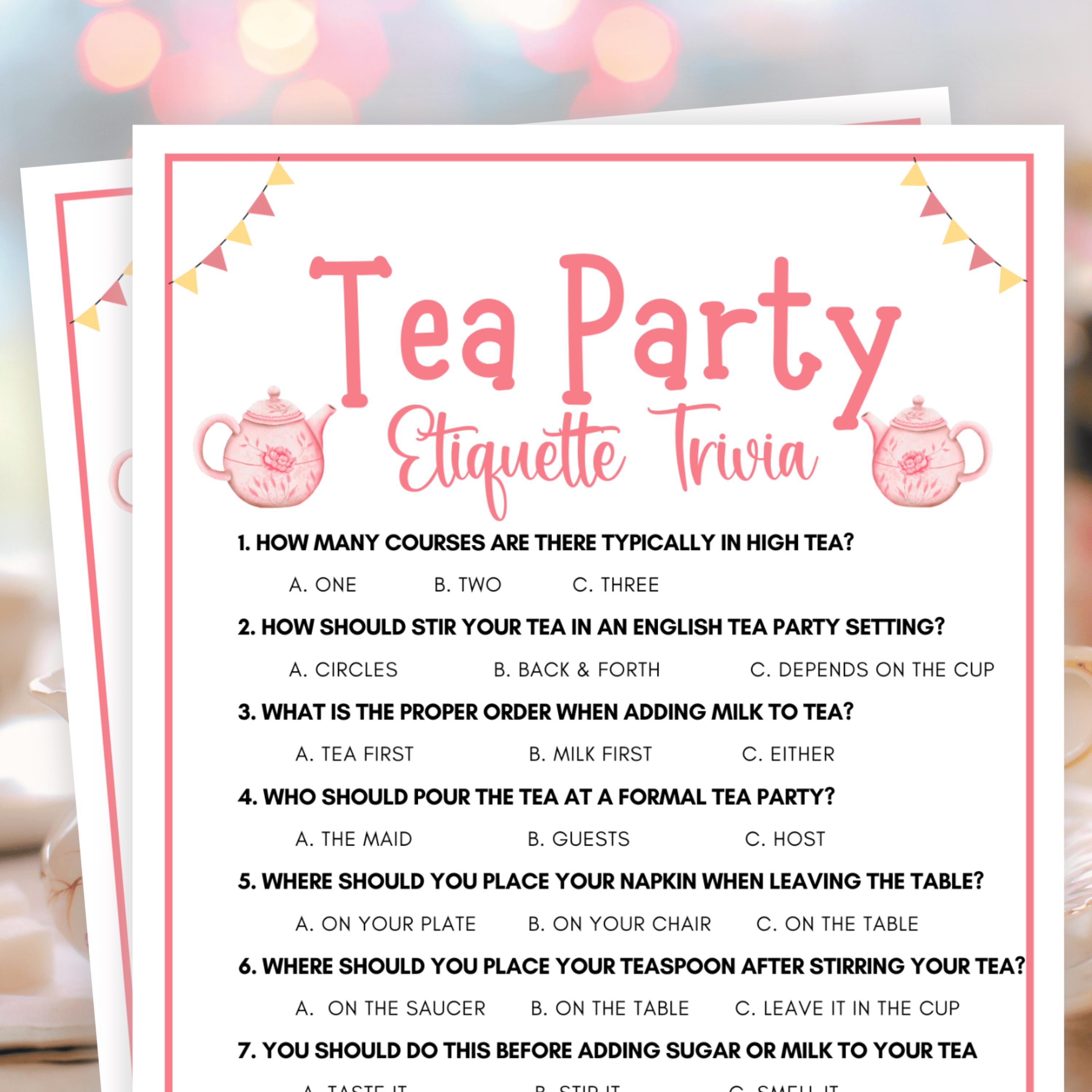 Tea Party Games, Etiquette Trivia, Ladies Tea Party Games, Tea Party ...