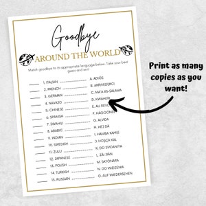 Goodbye Around the World, Match up Game, Going Away Party Games, Going ...