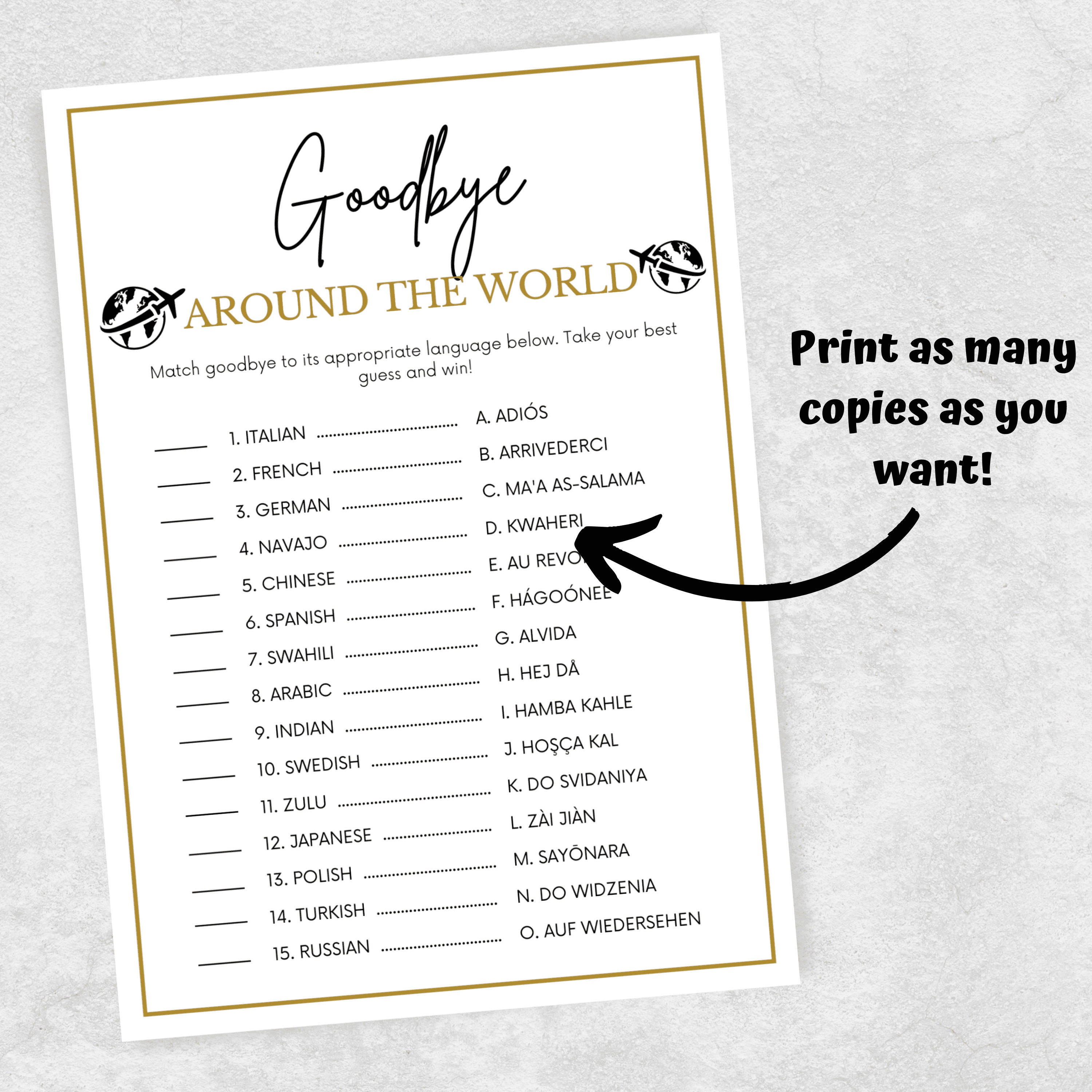 Goodbye Around the World, Match up Game, Going Away Party Games, Going ...