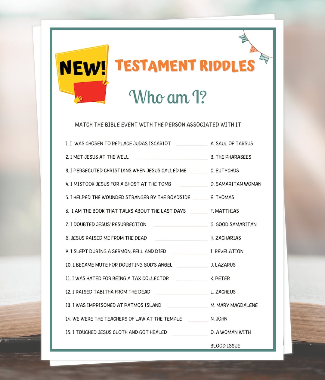 Bible Games, New Testament Who Am I Riddles for Kids, Printable Bible ...