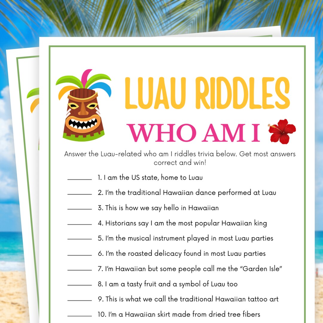 Luau Party Games, Who Am I Riddles, Luau Games, Luau Trivia, Luau Party ...