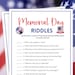 Memorial Day Games, Memorial Day Riddles, Memorial Day Party Game for ...