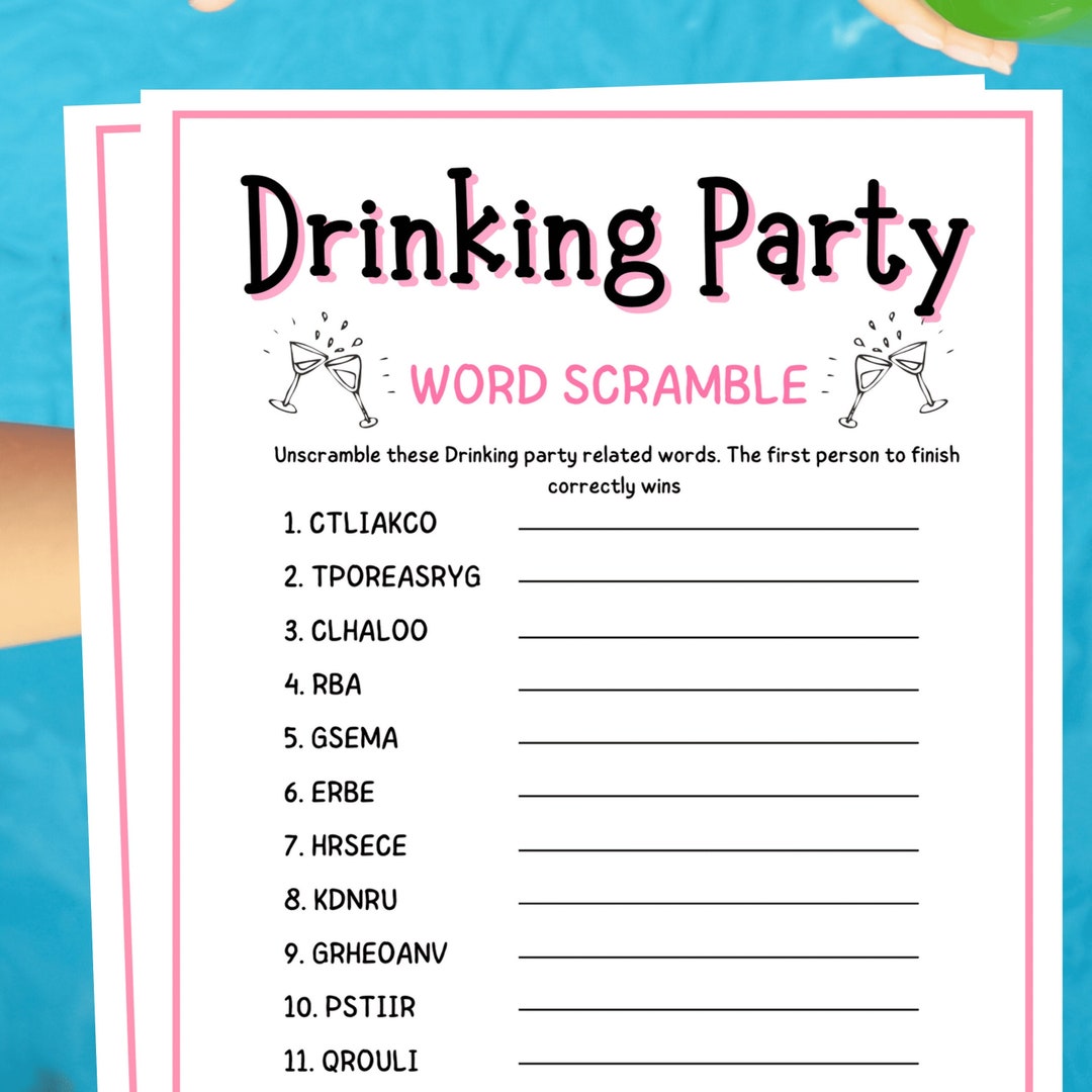 Party, Drinking Party Word Scramble Printable Drinking Drinking Games ...