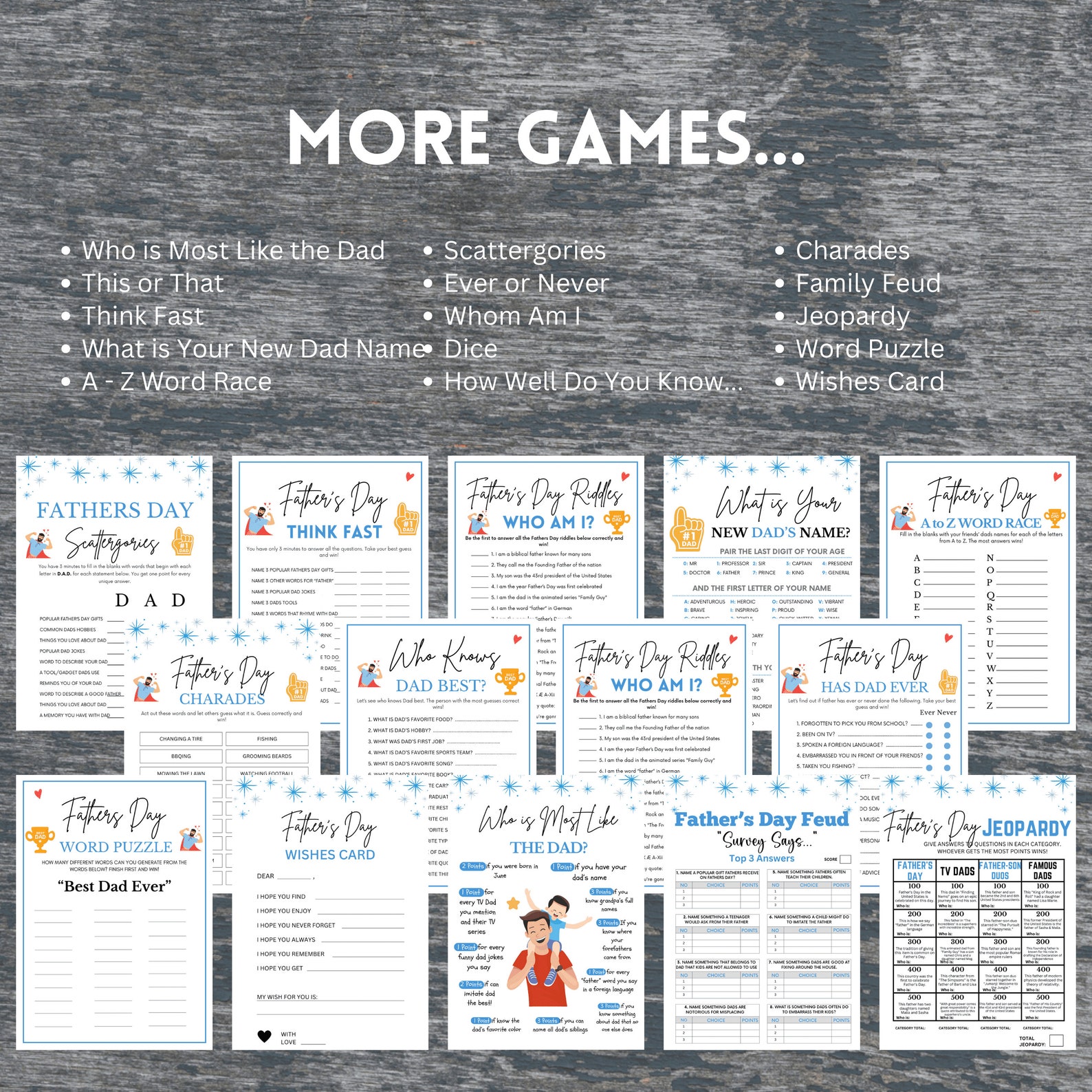 Fathers Day Games, 35 Game SUPER Bundle, Fathers Day Party Games, Games ...