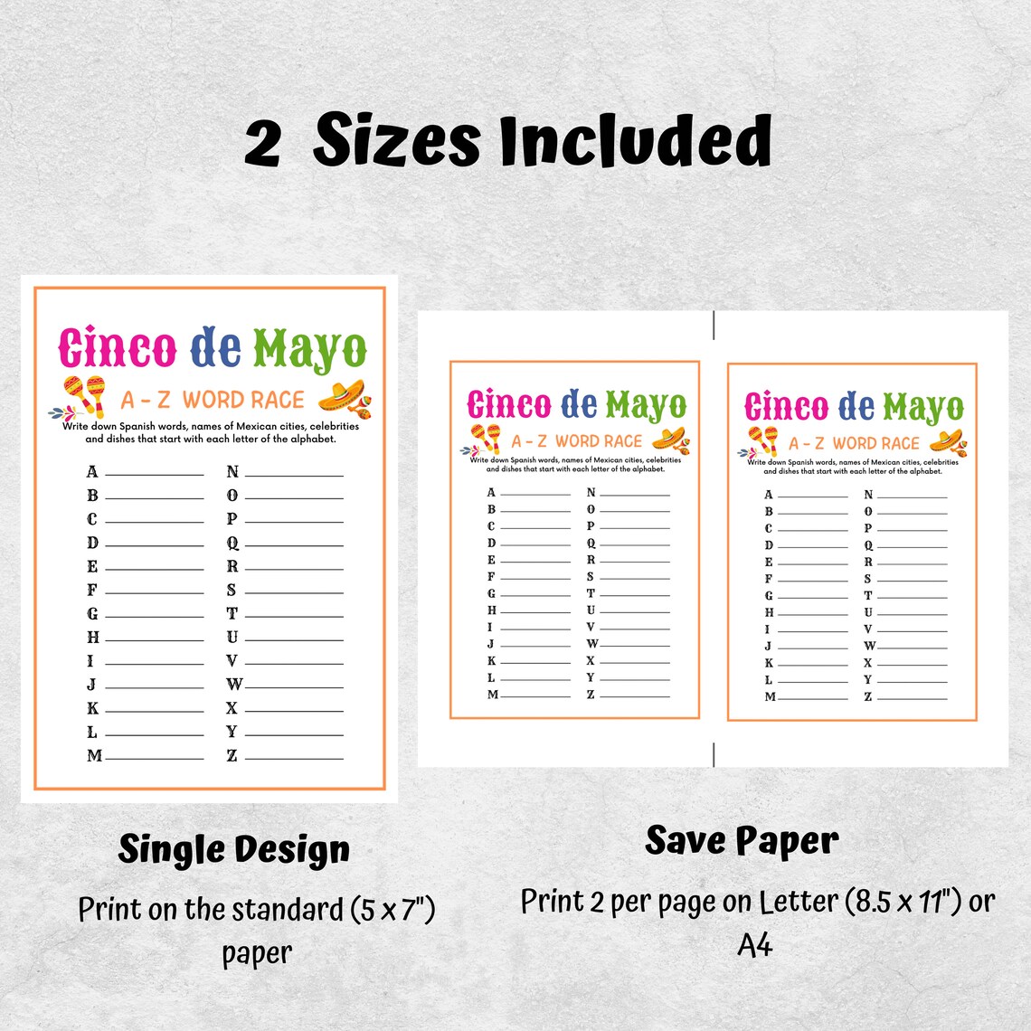 Cinco De Mayo Games, A - Z Word Race, Cinco De Mayo Party Games, Fiesta ...