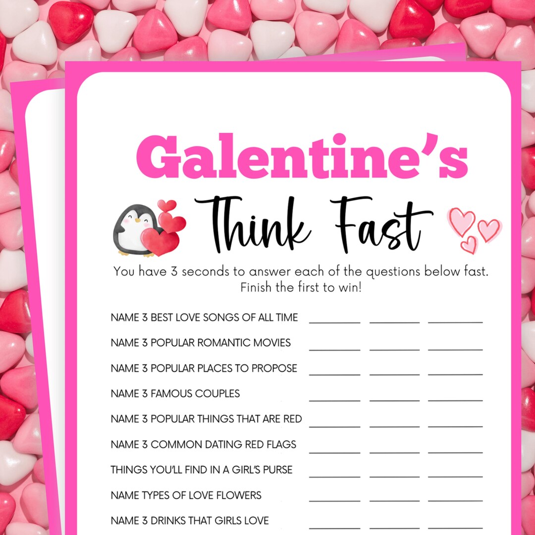 Galentines Think Fast Game, Galentines Party Games, Printable ...