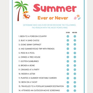 Summer Games, Summer Ever or Never Game, Summer Games for Kids, Summer ...