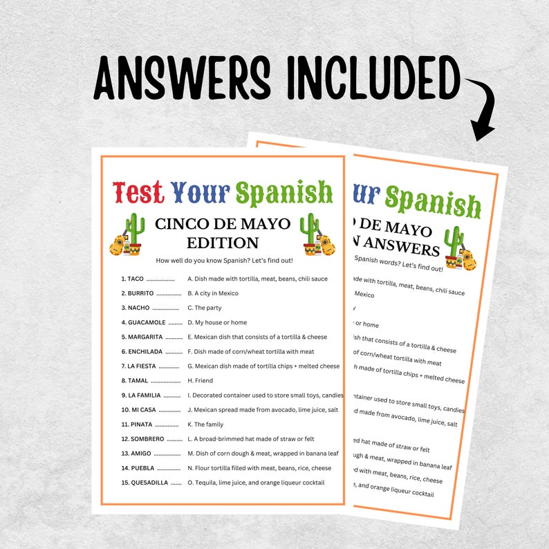 Test Your Spanish Trivia, Cinco De Mayo Games, Mexican Party Games, Dia ...
