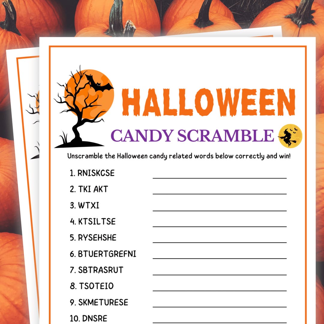 Halloween Candy Word Scramble, Halloween Games, Halloween Party Games ...