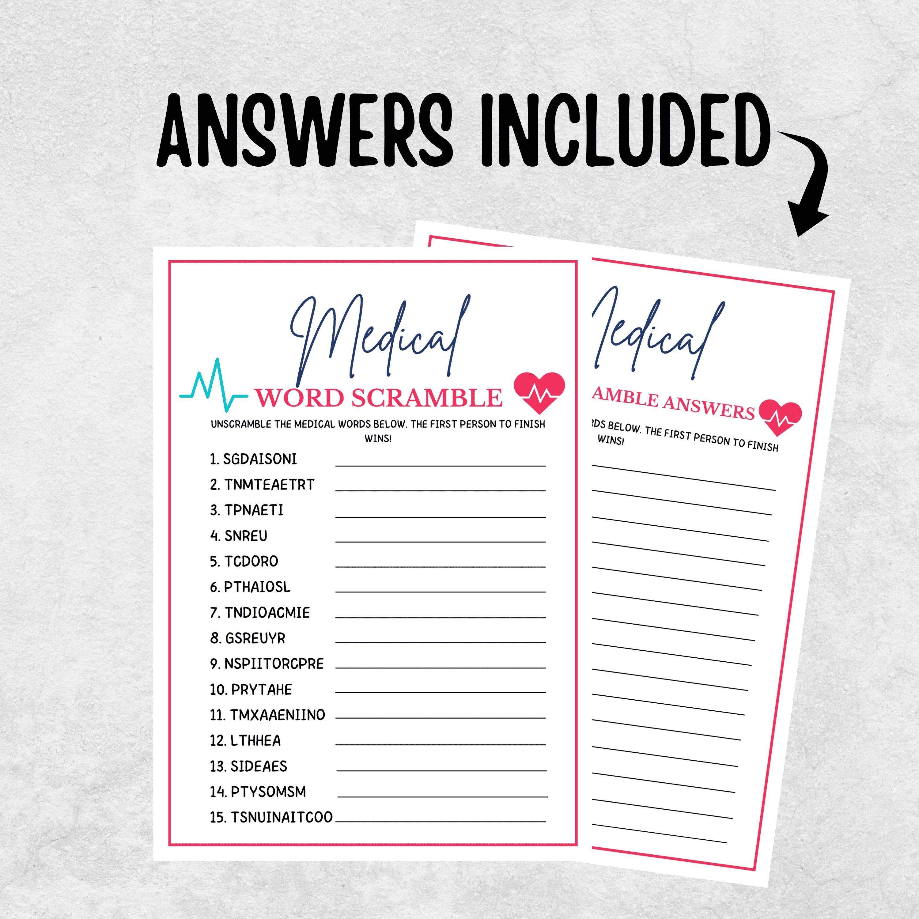 Medical Games, Medical Word Scramble, Hospital Party Games, Doctors ...