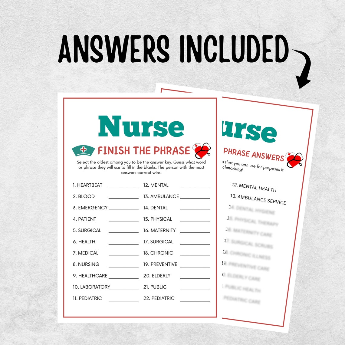 Nurse Games, Finish the Nurse Phrase, Trivia Game, Nurse Party Games ...