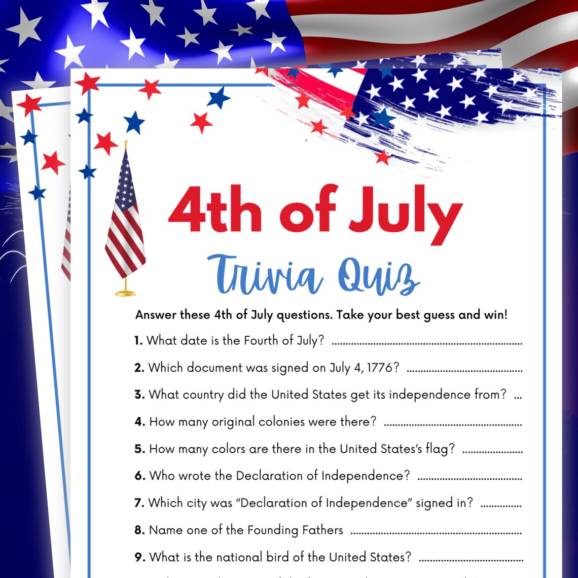 4th of July Games, Trivia Quiz, 4th of July Trivia, Patriotic Games ...