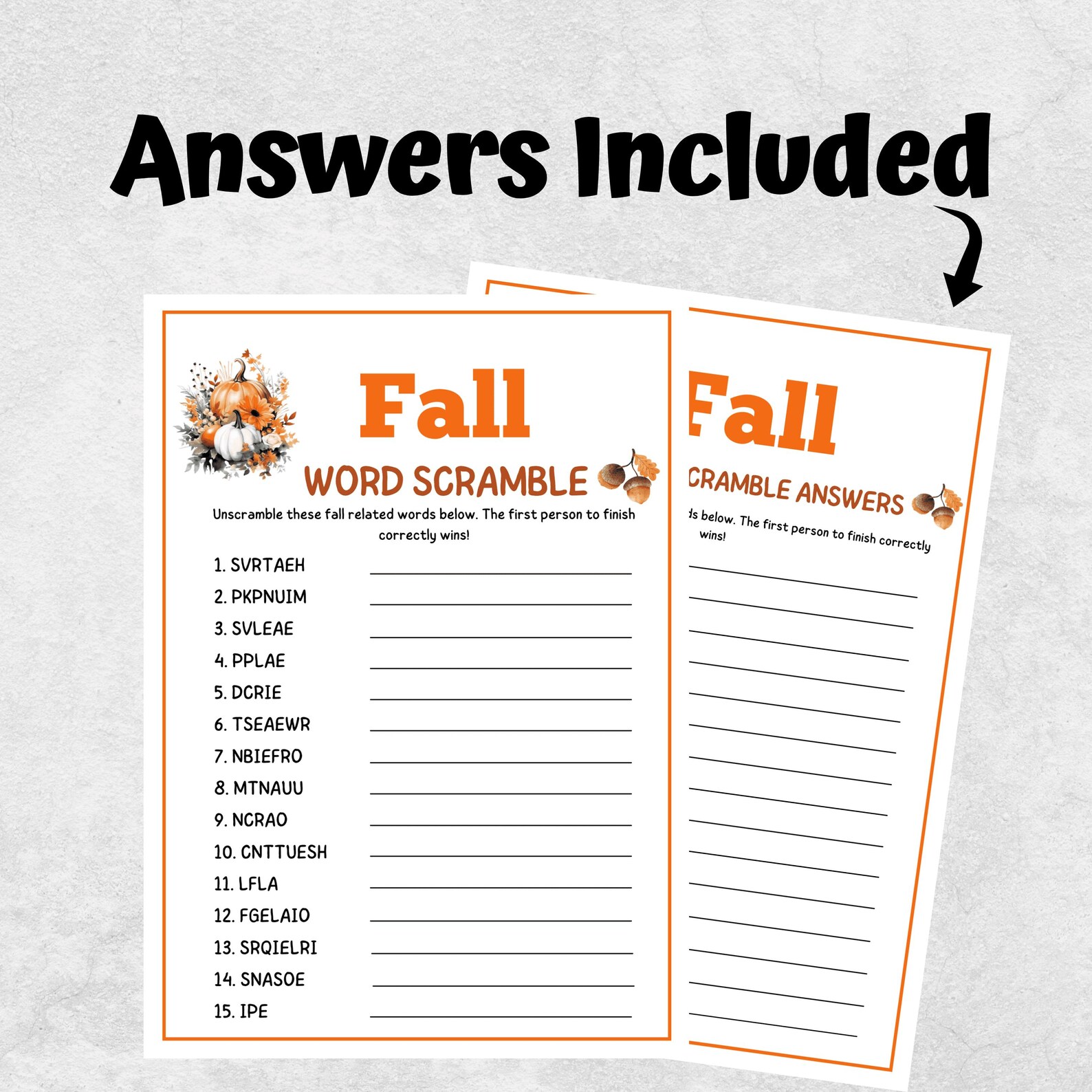 Fall Games, Word Scramble, Fall Party Games, Autumn Games, Fall Games ...