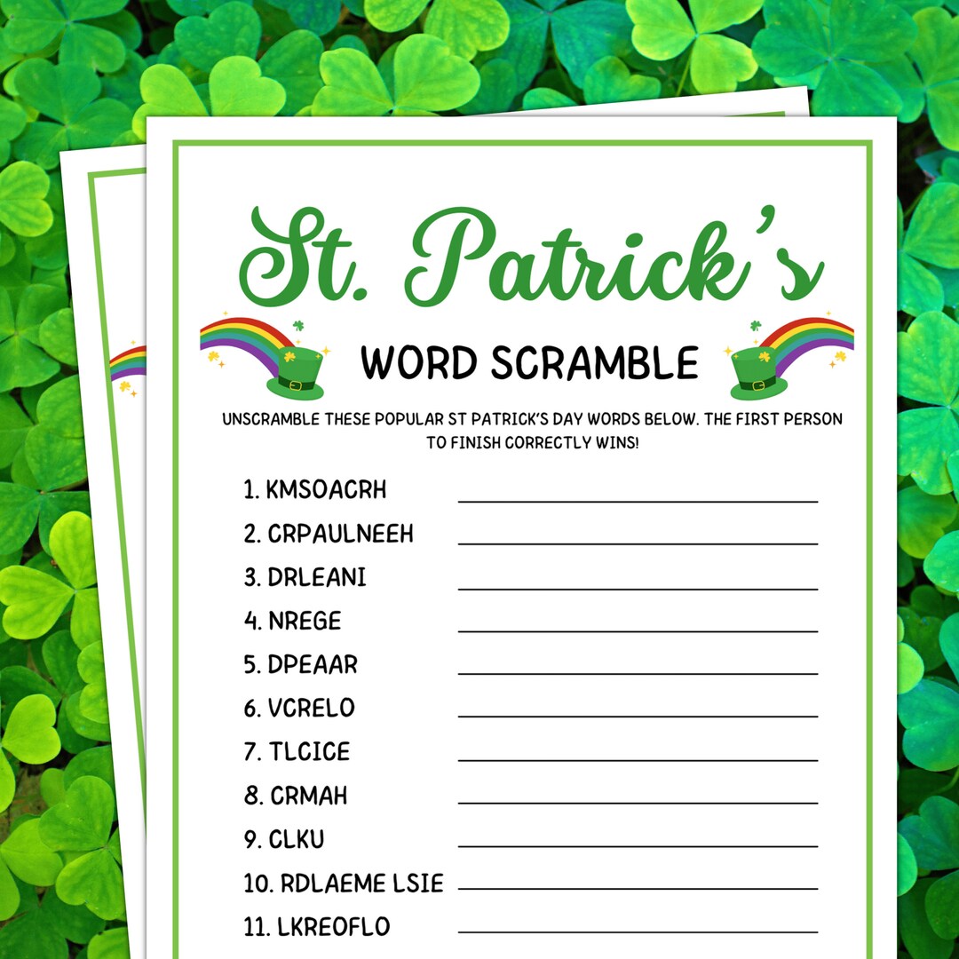 St Patricks Day Games, St Patrick's Word Scramble, St Patricks Party ...
