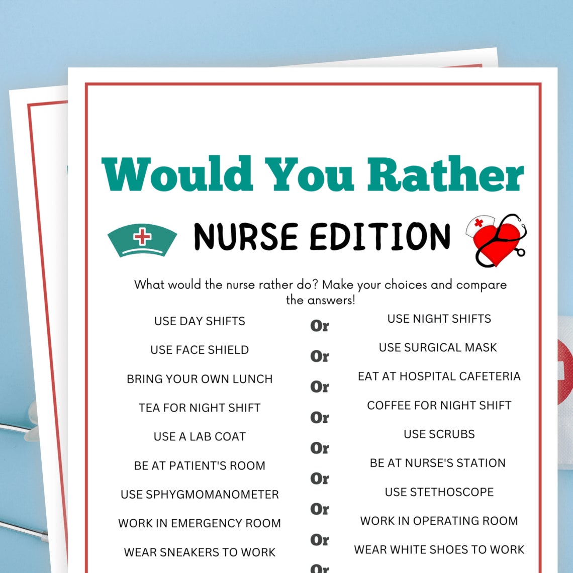 Nurse Games, Nurse Would You Rather Game, Nurse Party Game, Nurse ...