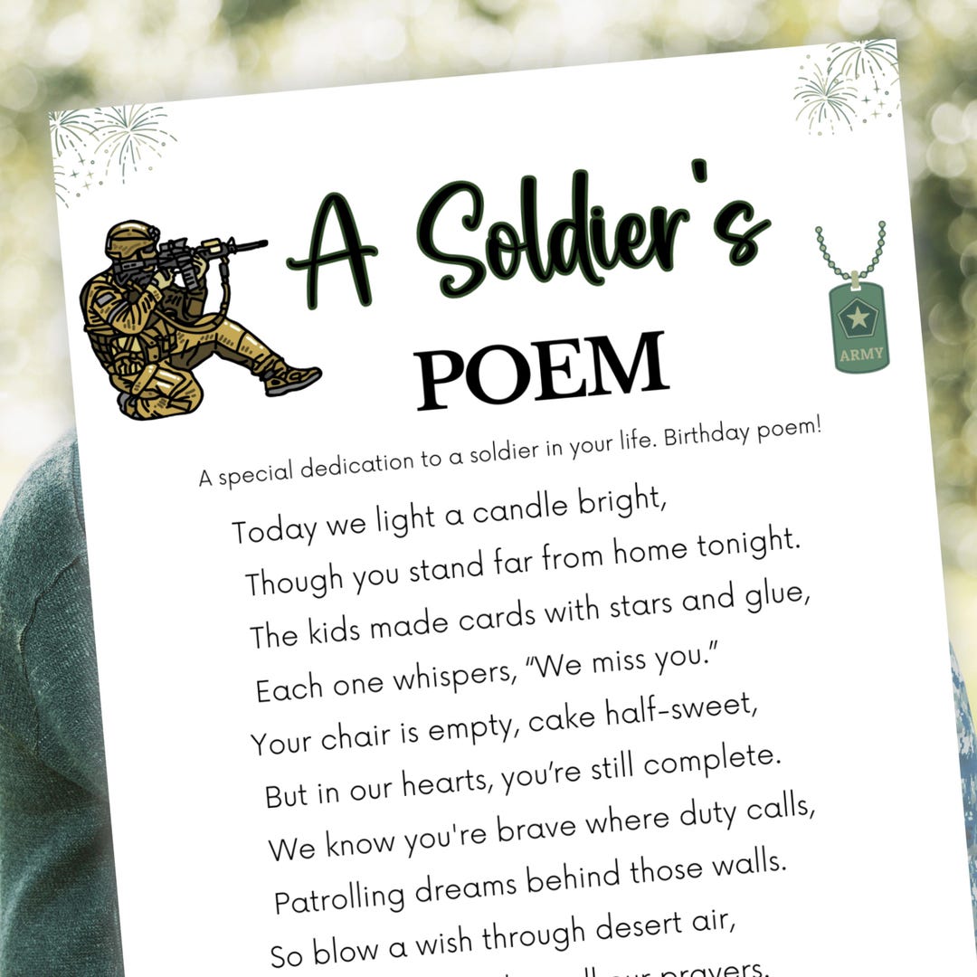 A Soldiers Poem, Printable Poem for Friends and Family, Poem Template ...