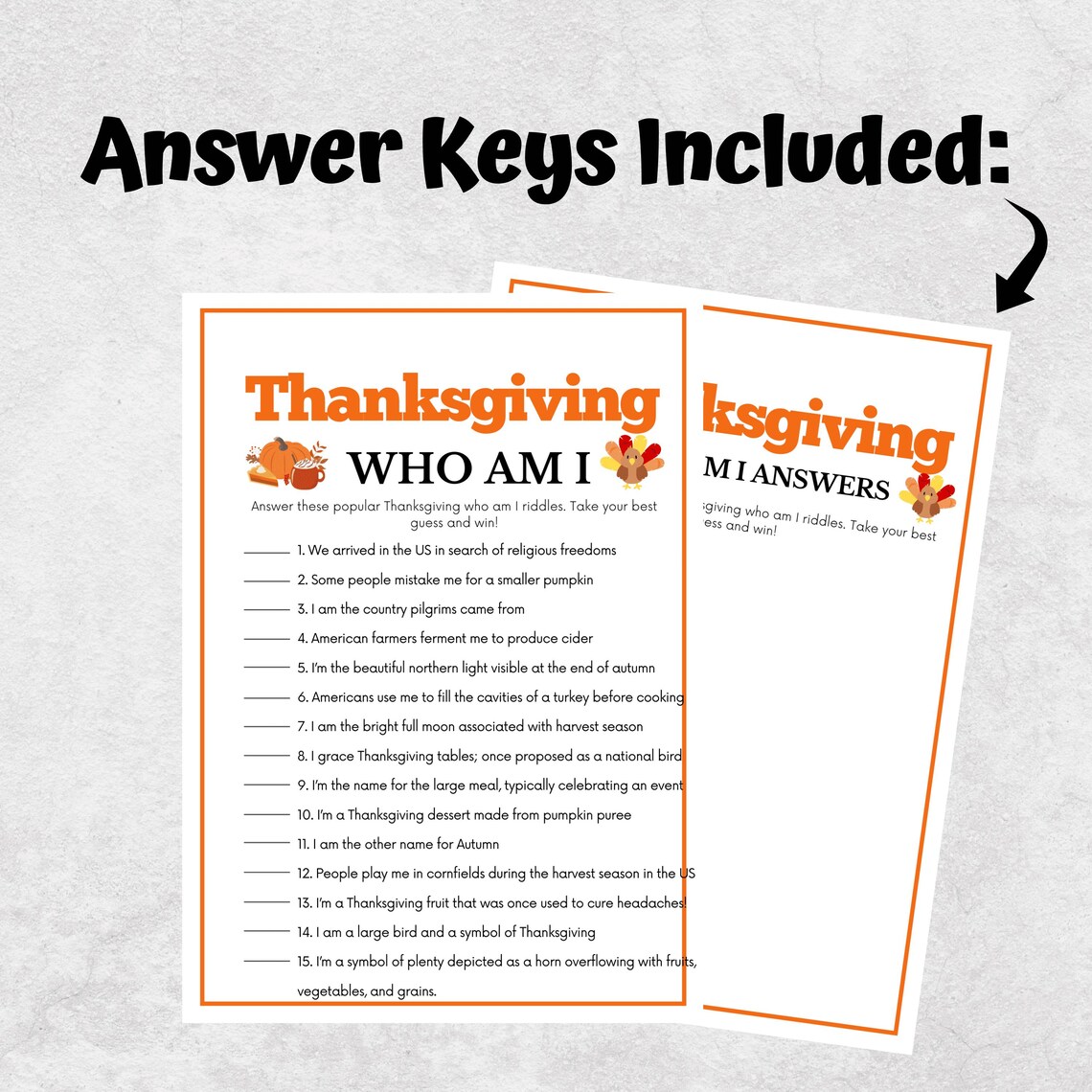 Thanksgiving Games, Who Am I, Thanksgiving Riddles, Printable ...