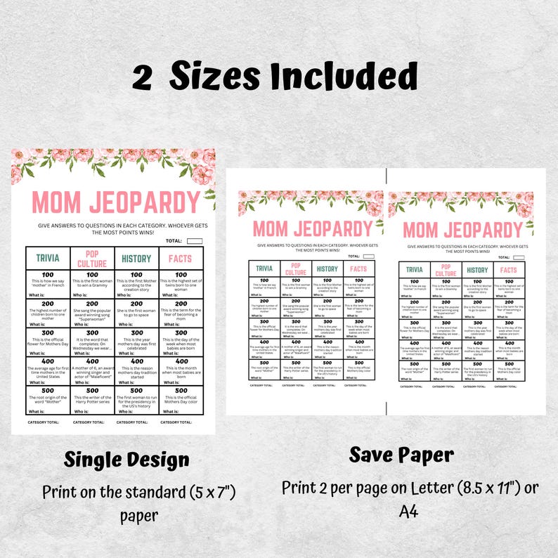 Mom Jeopardy, Mothers Day Trivia, Jeopardy, Mothers Day Party Games for ...