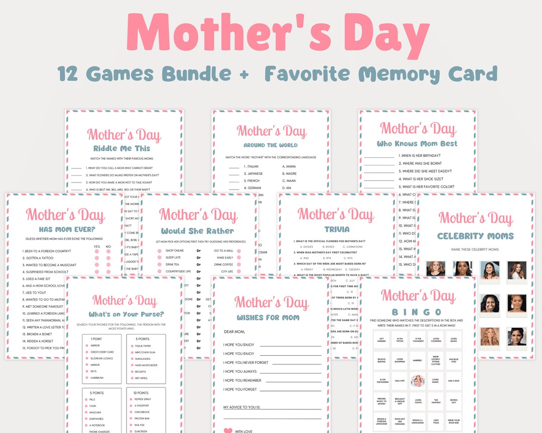 Mothers Day Games, Mother's Day Games Bundle, Mother's Day Party Games ...