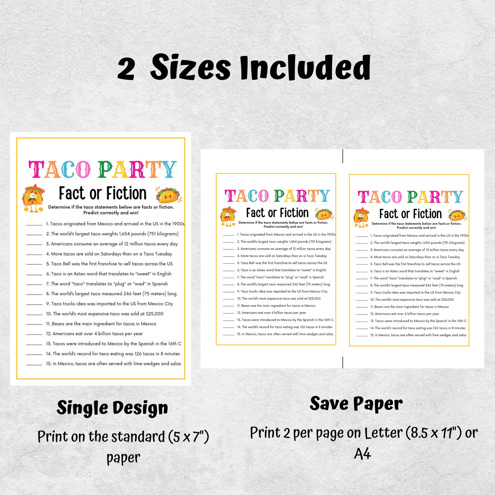 Taco Party Games, Fact or Fiction, Taco Trivia, Taco Tuesday Games ...