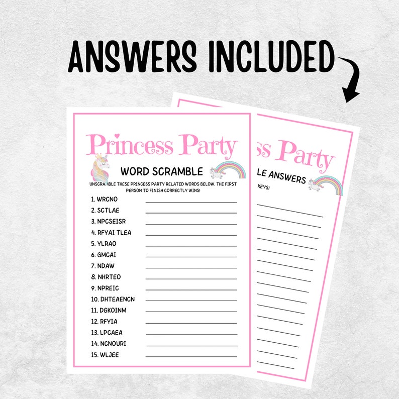 Princess Party Games, Word Scramble, Princess Birthday Party, Teen ...