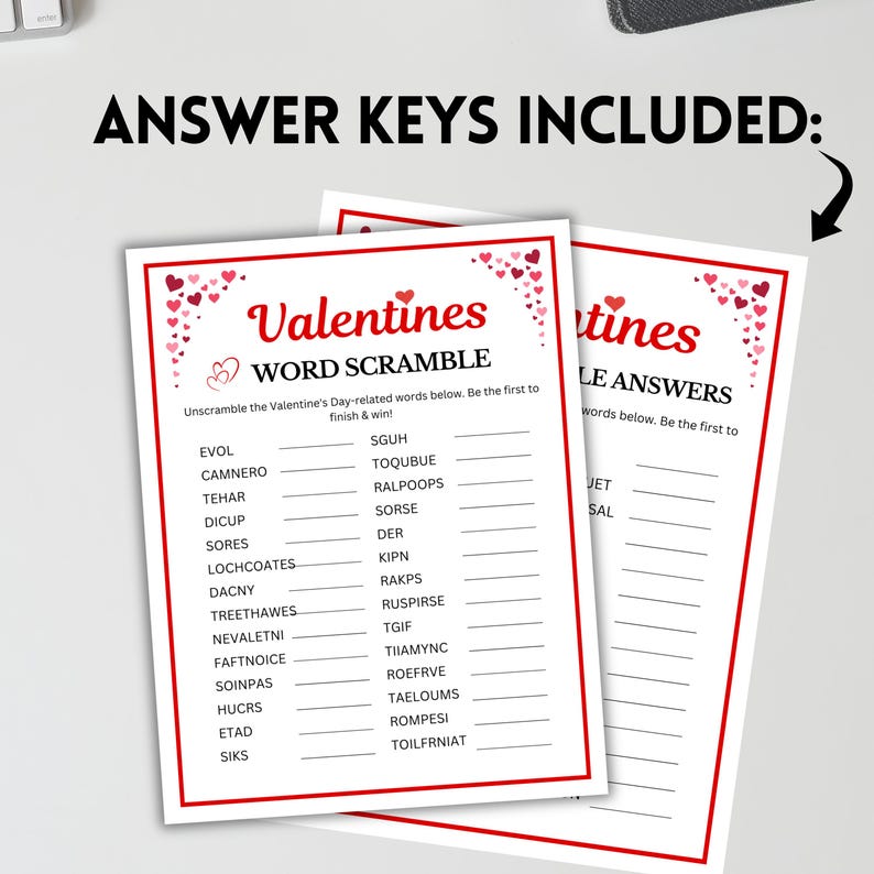 Valentines Day Word Scramble Game, Fun Valentines Day Game, Valentines ...