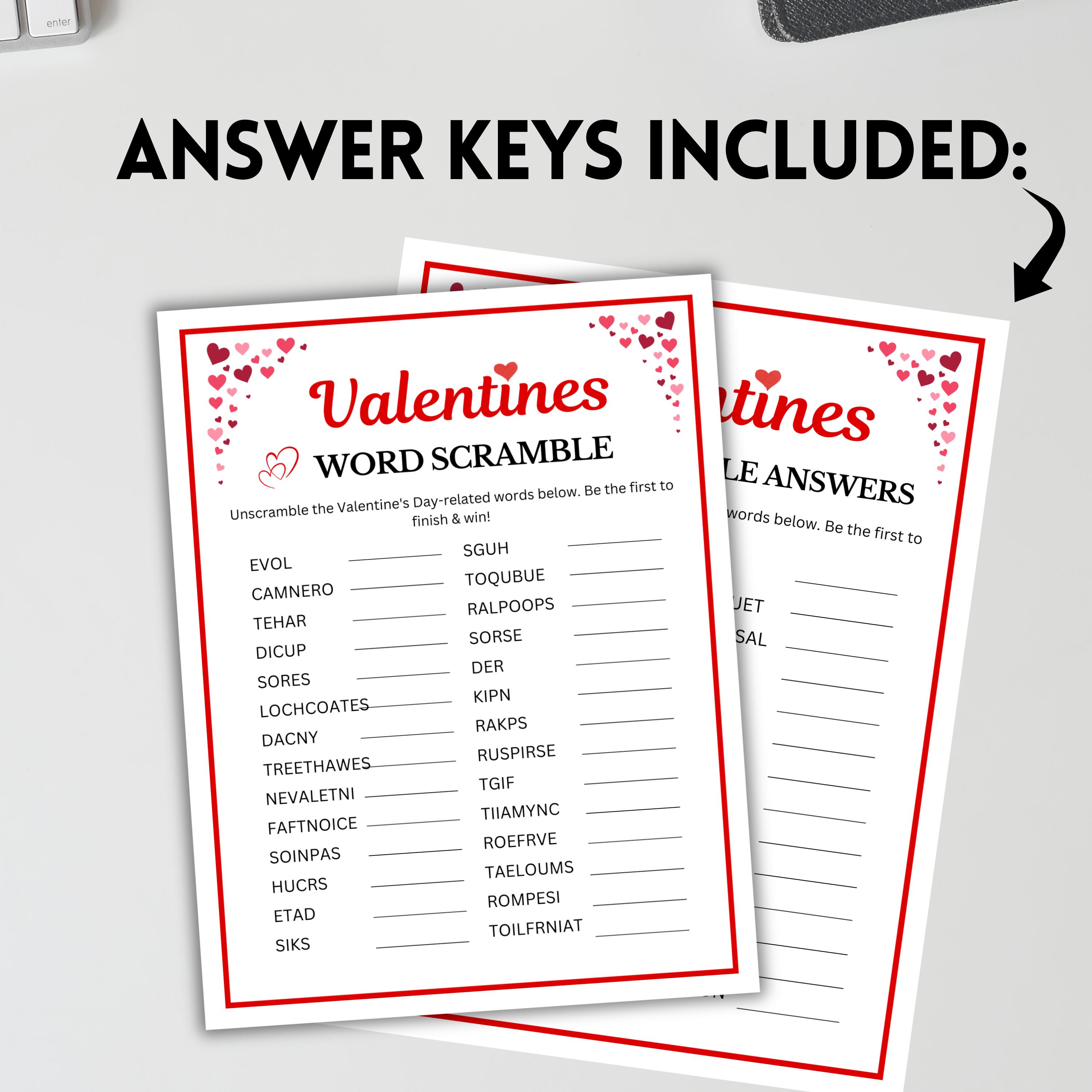 Valentines Day Word Scramble Game, Fun Valentines Day Game, Valentines ...
