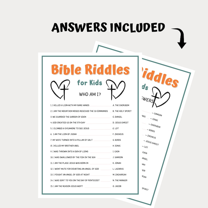 Bible Games Who Am I Bible Riddles for Kids, Sunday School Games, Kids ...