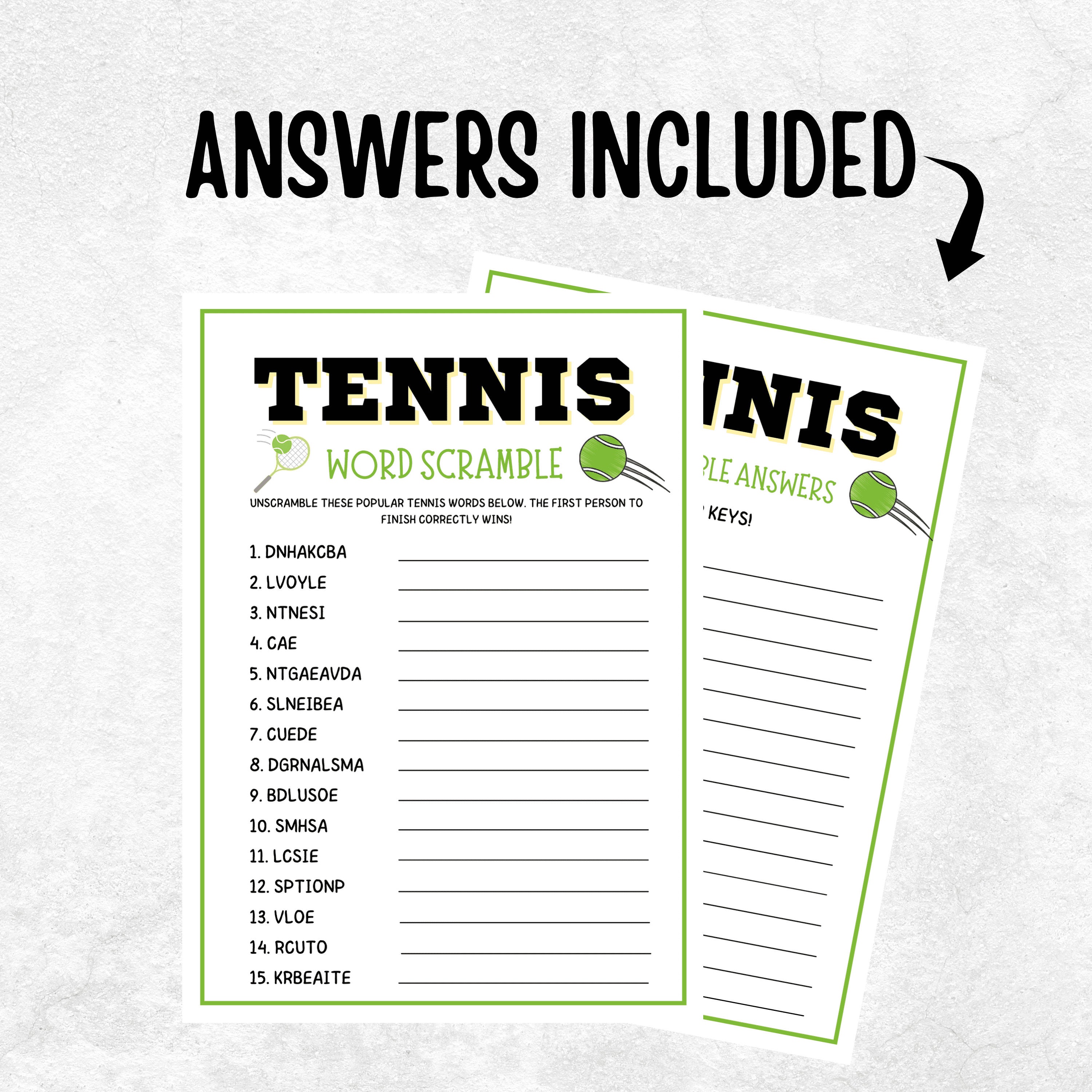 Tennis Games, Tennis Word Scramble, Tennis Party Games, Tennis Themed ...
