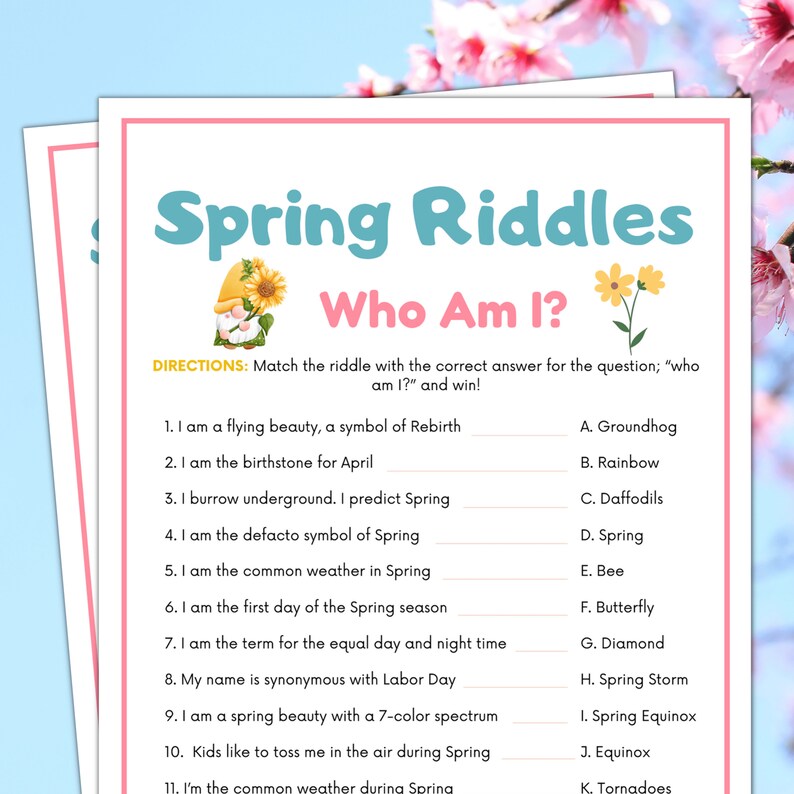 Spring Who Am I Riddles, Spring Games, Spring Riddles for Kids, Spring ...