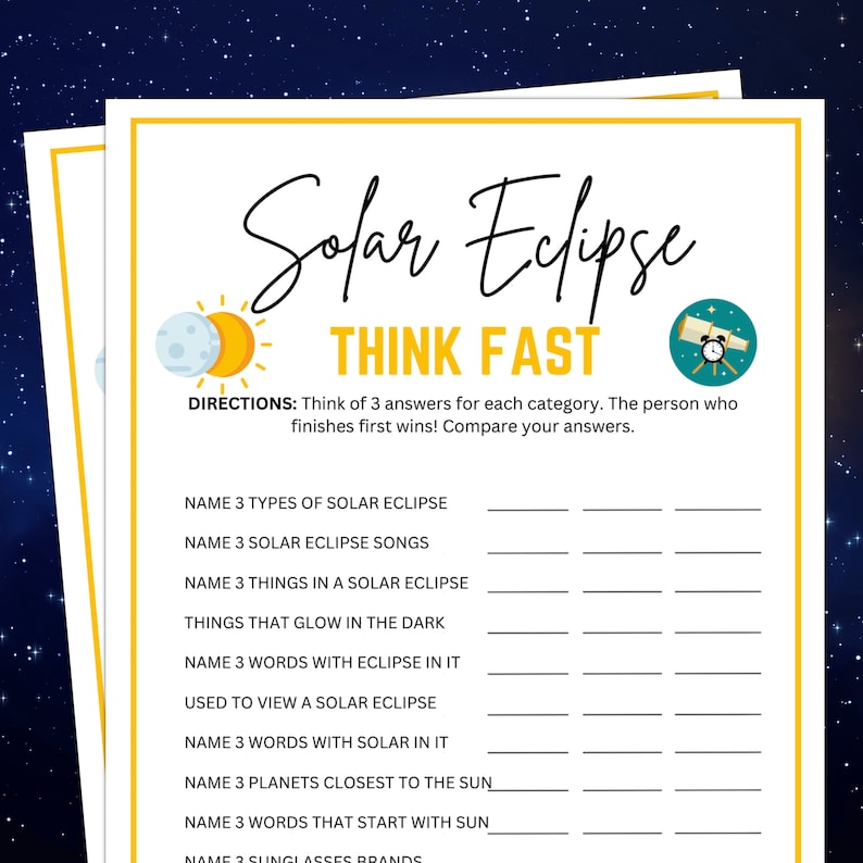 Eclipse Games, Think Fast, Solar Eclipse Games, Eclipse Party Games ...