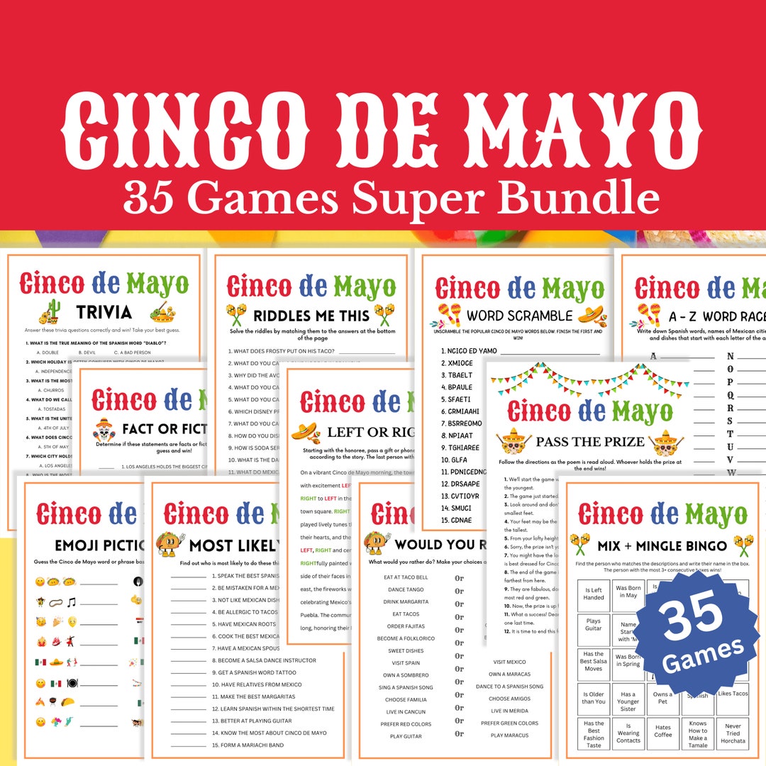 Cinco De Mayo Games Bundle, 35 Game SUPER Bundle, Cinco De Mayo Party ...