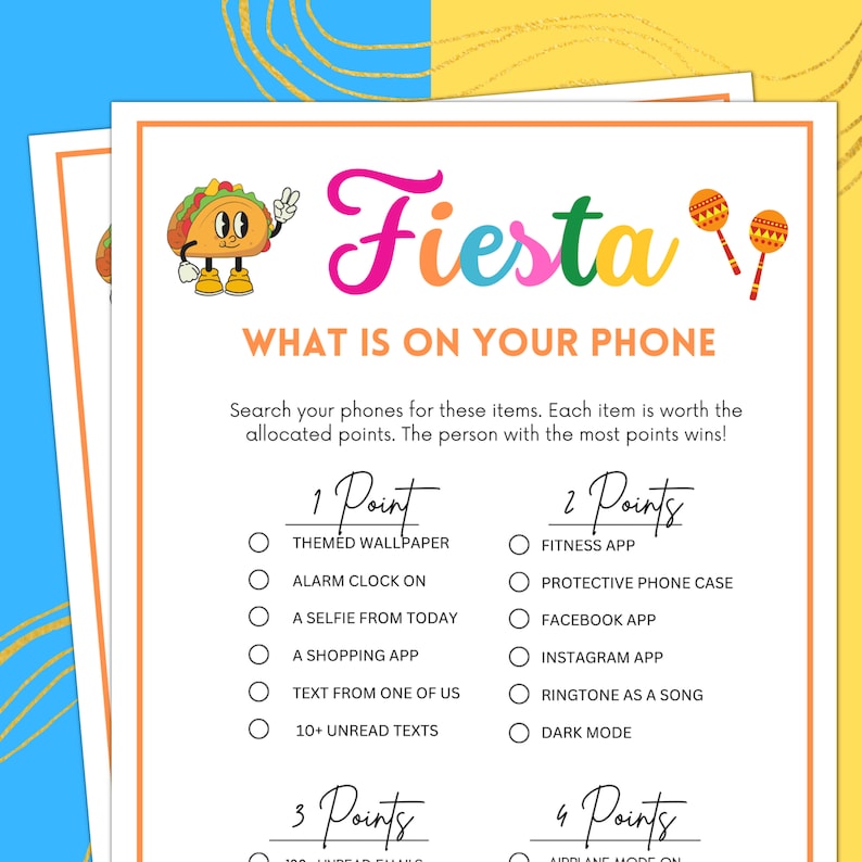 Fiesta Games, What is on Your Phone, Fiesta Party Games, Birthday ...