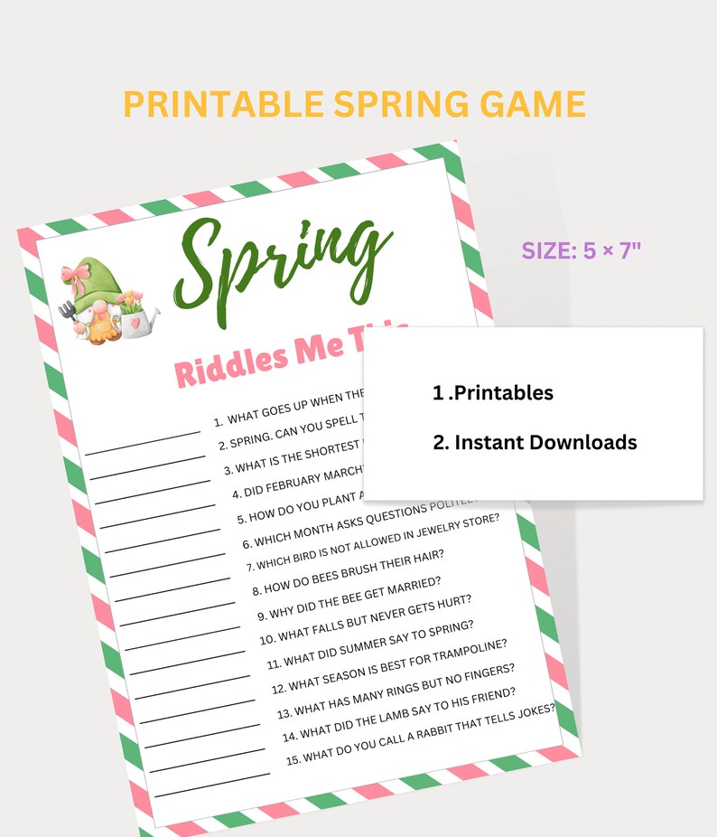 Spring Riddles Printable Spring Riddles Riddle Me This Game - Etsy