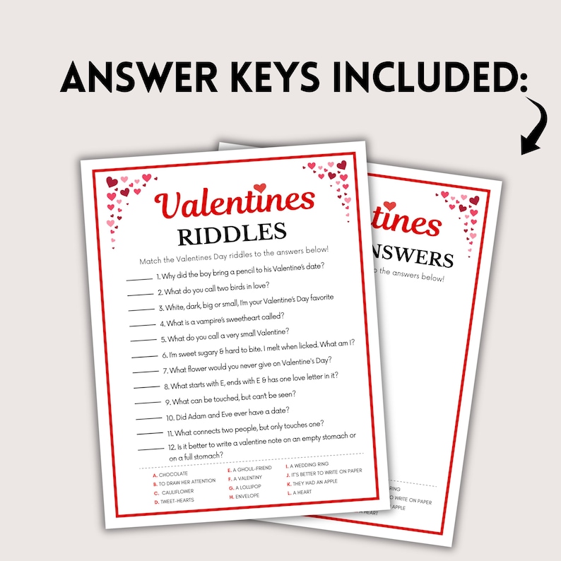 Valentines Day Riddles Game, Fun Valentines Day Games, Printable ...