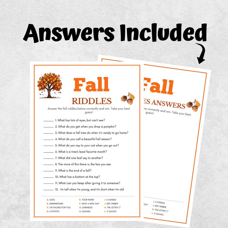 Fall Riddles, Fall Games, Autumn Riddles for Kids and Adults, Fall ...