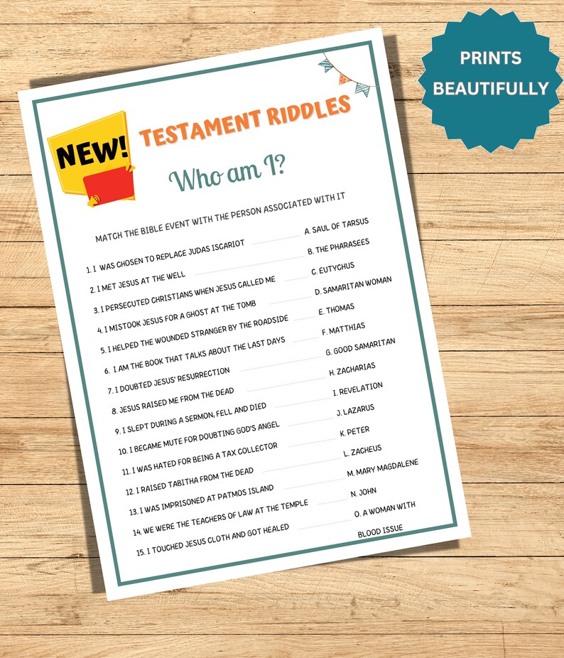 Bible Riddles, New Testament Riddles, Bible Games, Womens Ministry ...