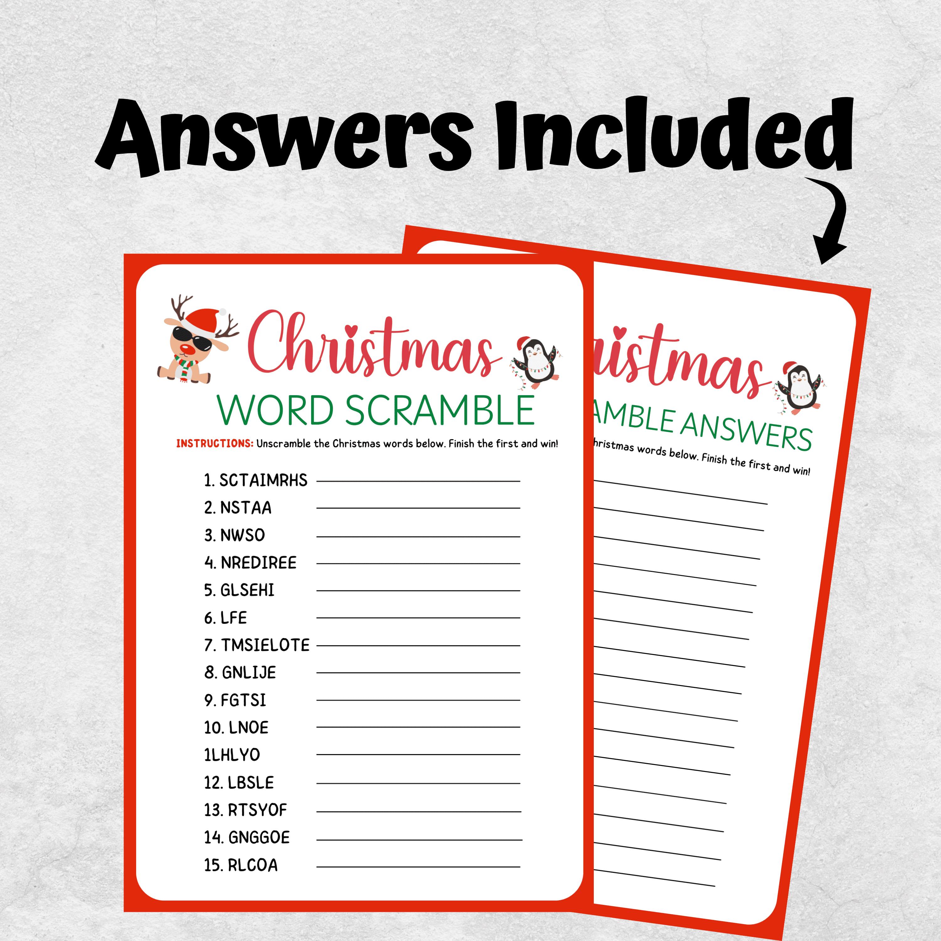 Christmas Games, Word Scramble, Christmas Party Games, Holiday Games ...