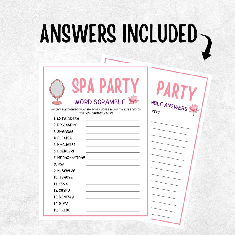 Spa Party Games, Spa Party Word Scramble, Spa Birthday Party Games ...