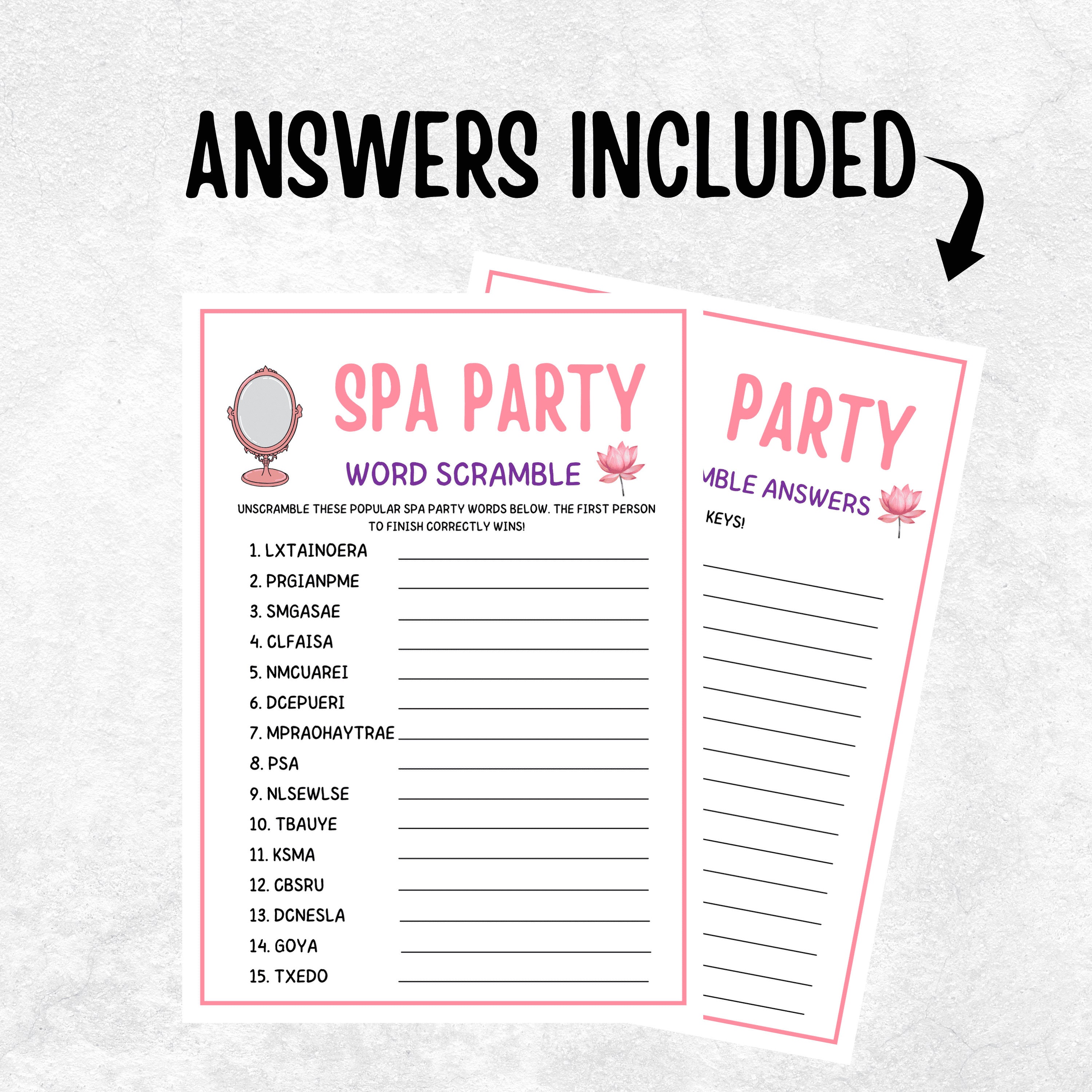 Spa Party Games, Spa Party Word Scramble, Spa Birthday Party Games ...