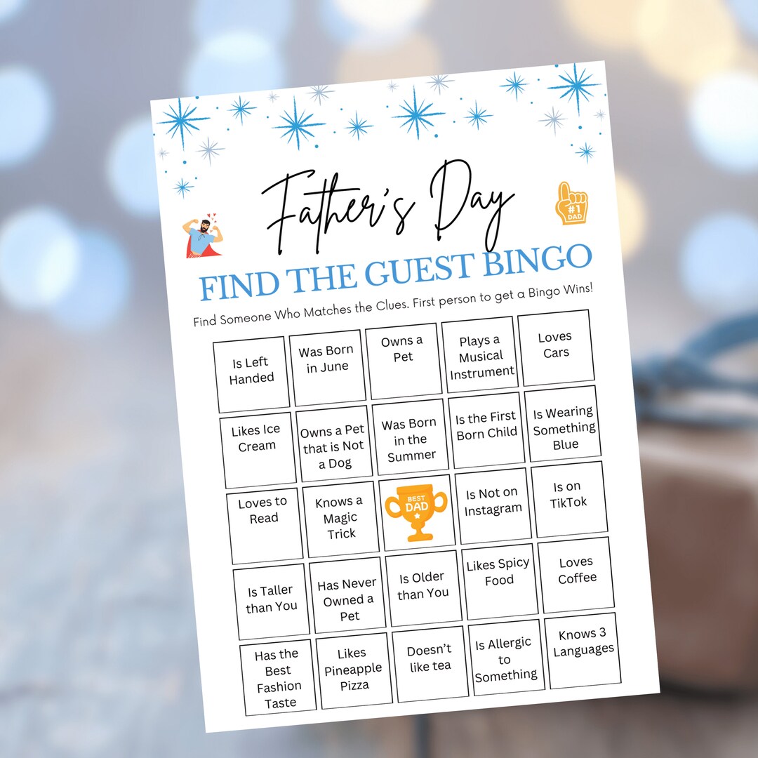 Fathers Day Games, Fathers Day Find the Guest BINGO, Fathers Day Party ...