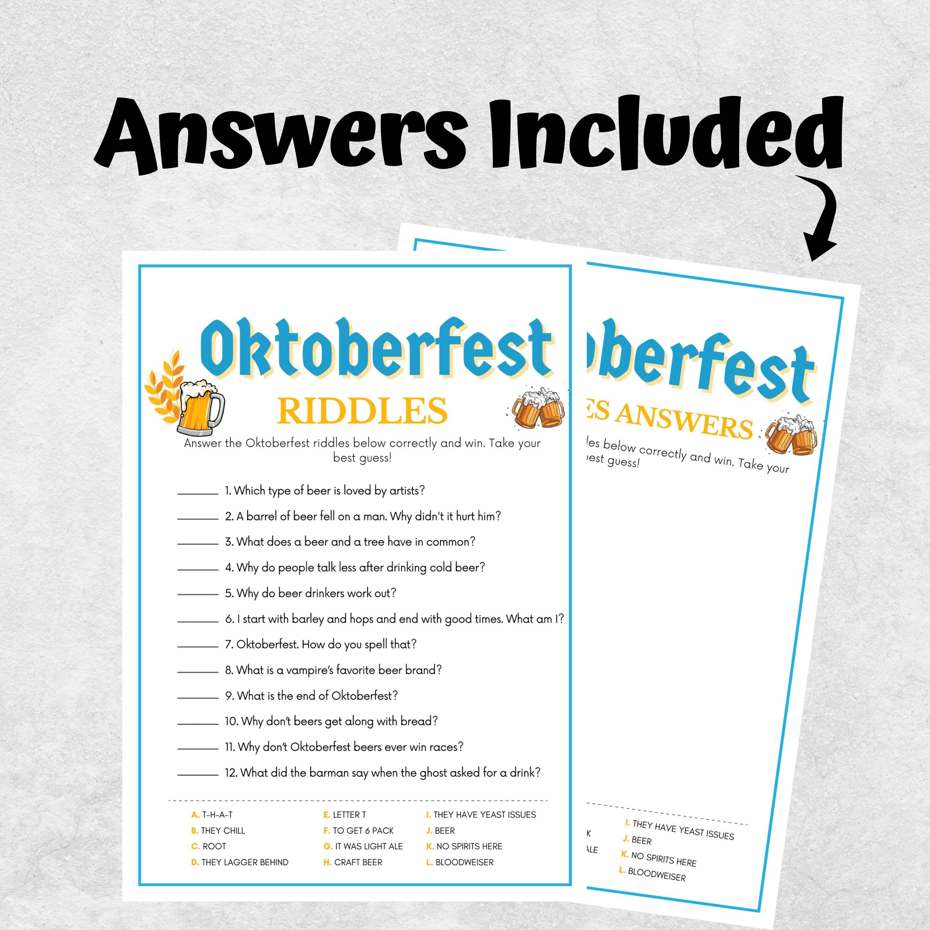Oktoberfest Trivia, Riddles, Oktoberfest Games, Printable Oktoberfest ...