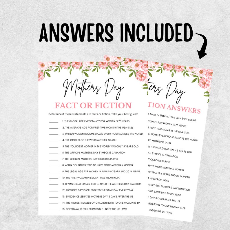 Mothers Day Games, Fact or Fiction, Mothers Day Party Games, Games for ...