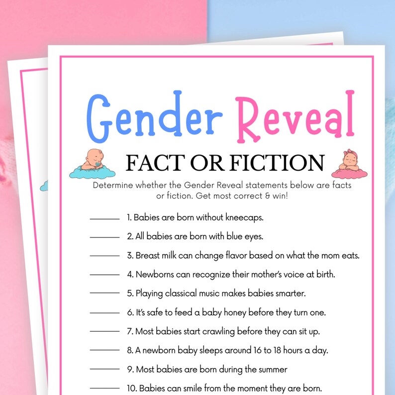 Gender Reveal Games, Fact or Fiction, Gender Reveal Trivia, Gender ...