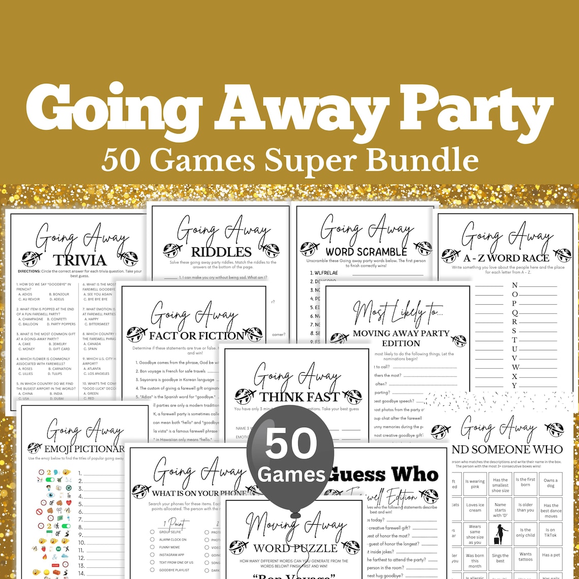 Going Away Party Games Bundle, 50 Game SUPER Bundle, Going Away Games ...
