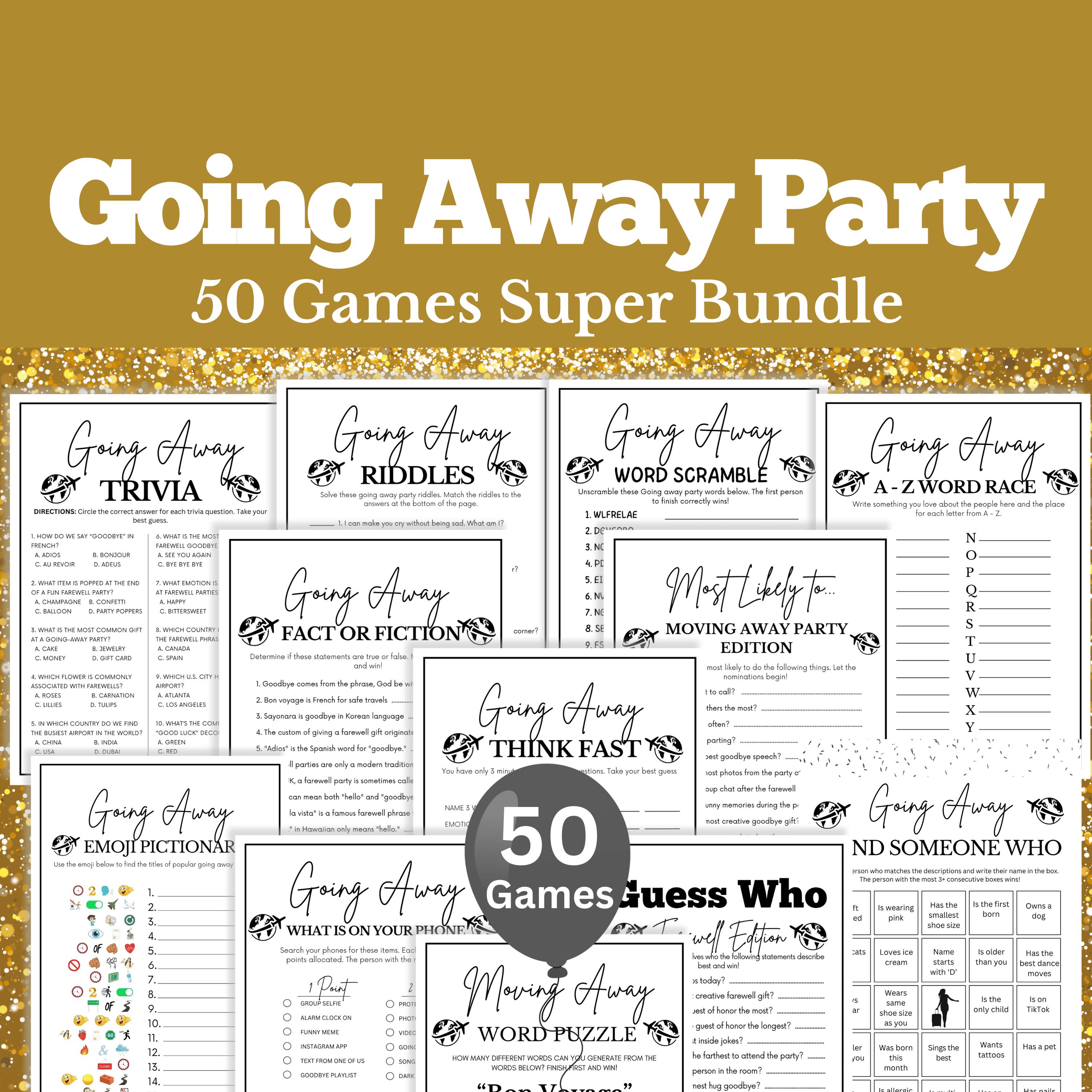 Going Away Party Games Bundle, 50 Game SUPER Bundle, Going Away Games ...