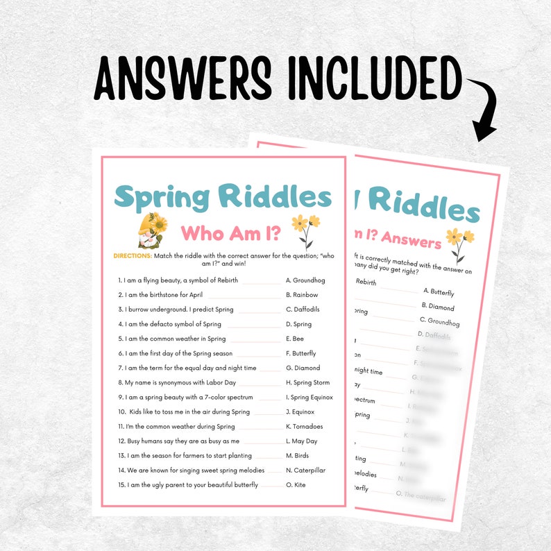 Spring Who Am I Riddles, Spring Games, Spring Riddles for Kids, Spring ...