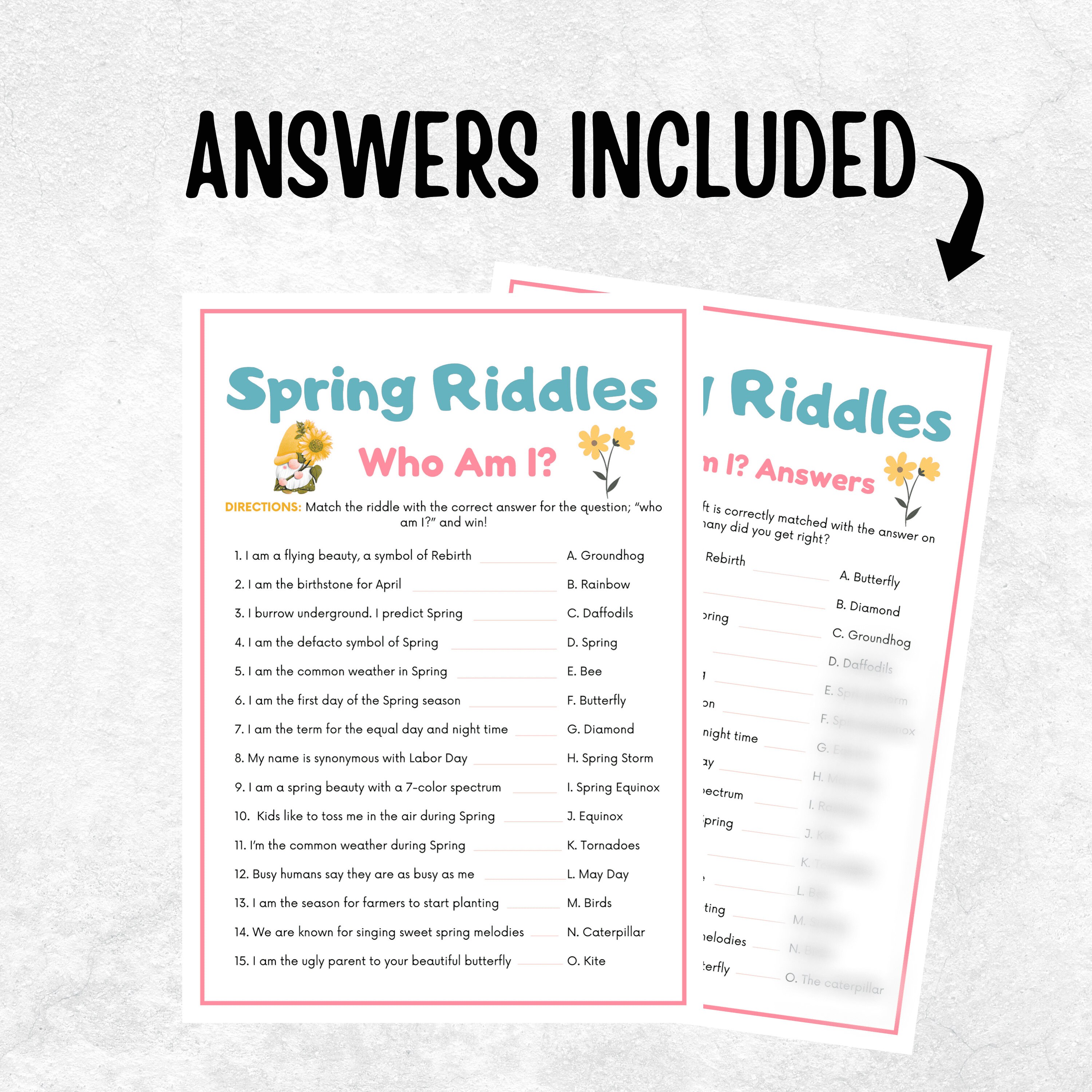 Spring Who Am I Riddles, Spring Games, Spring Riddles for Kids, Spring ...