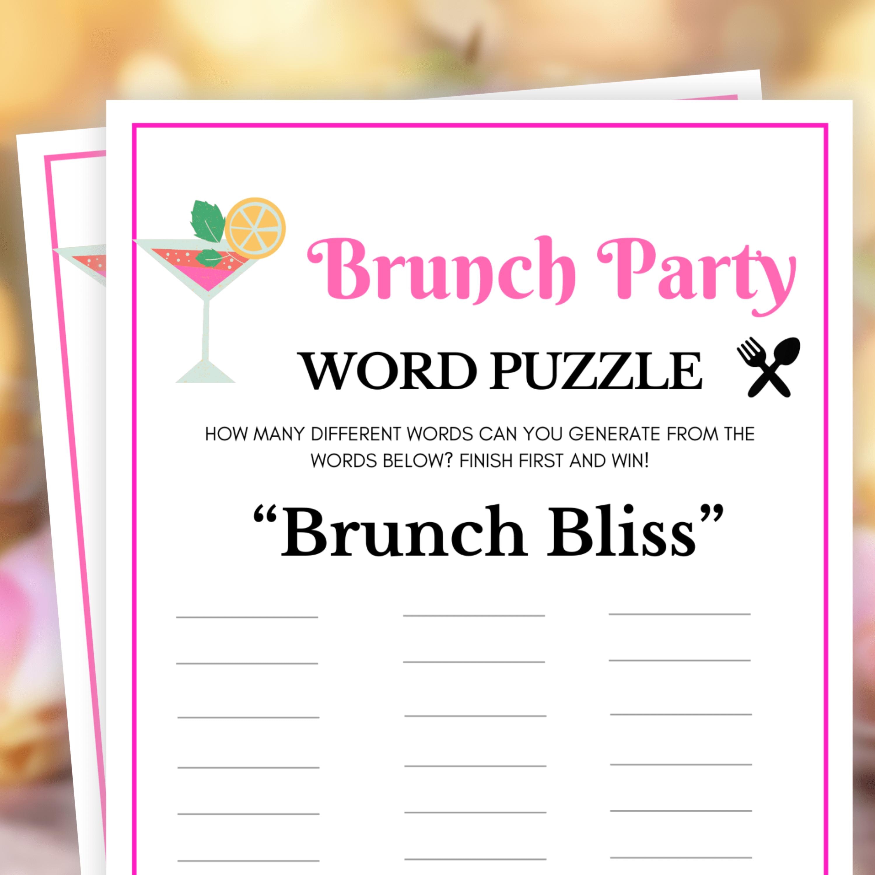 Brunch Word Puzzle, Brunch Games, Ladies Brunch Games, Brunch Party ...